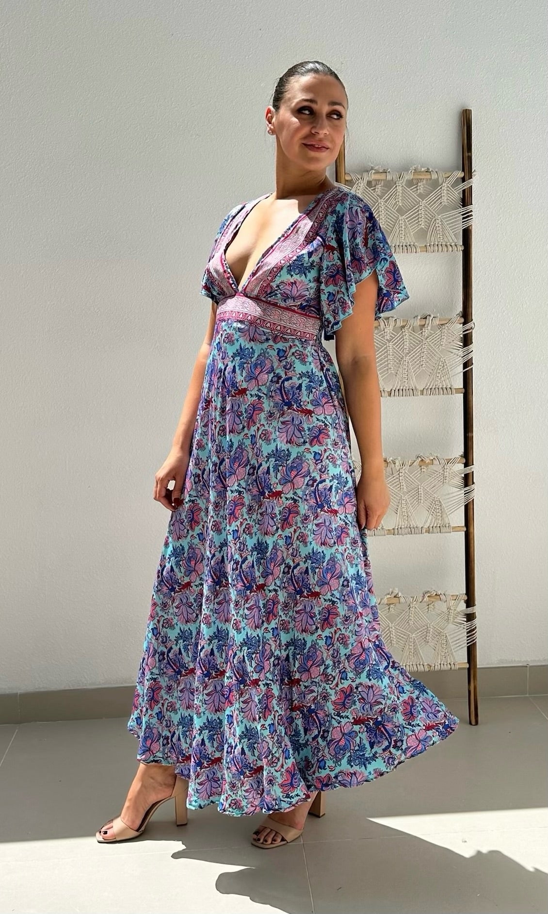 Daniela V-Front & Back Maxi - Turquoise / Royal – Alorabella