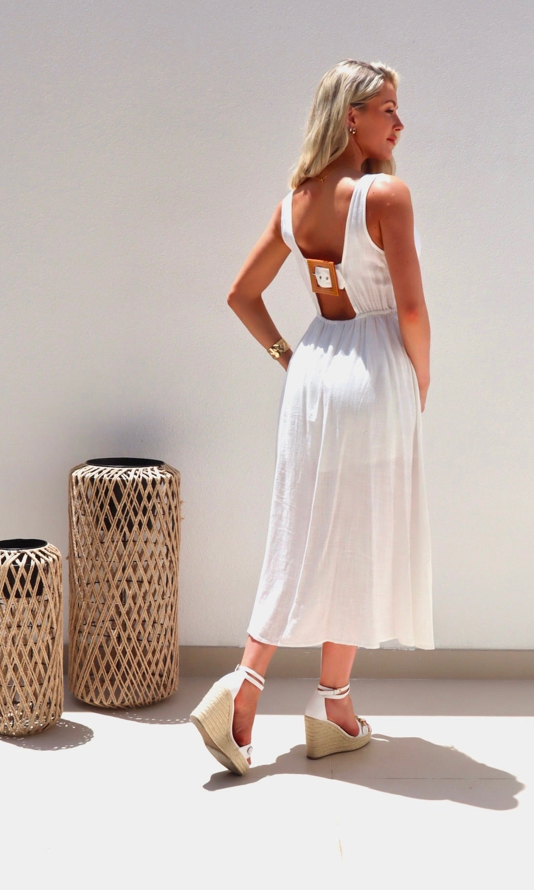 Catalina Button Dress - White at Alorabella-Dress