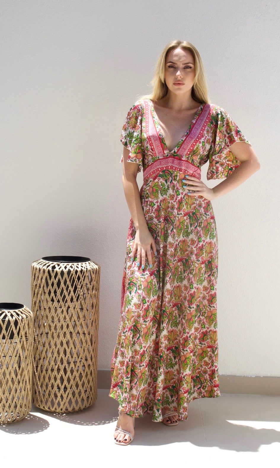 Daniela V-Front & Back Maxi - Pink Garden at Alorabella-Dress
